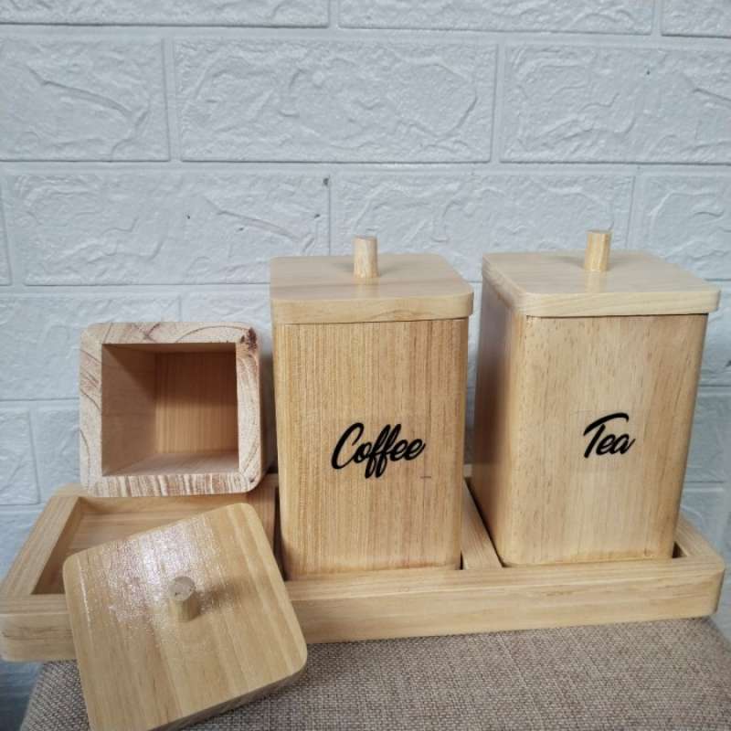Jual Limited Edition Toples Tempat Kopi Gula Teh Garam Set Kayu Pinus ...
