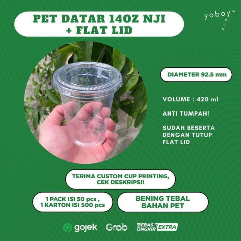Jual Cup Pet Datar 14oz Nji + Tutup Flat/strawless/toppo/dome Lid Isi ...
