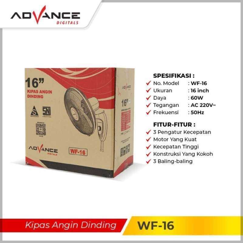 Promo Kipas Angin Dinding Advance Wf16 / Wf-16 16 Inch 60 Watt Garansi Resmi Diskon 23% Di ...