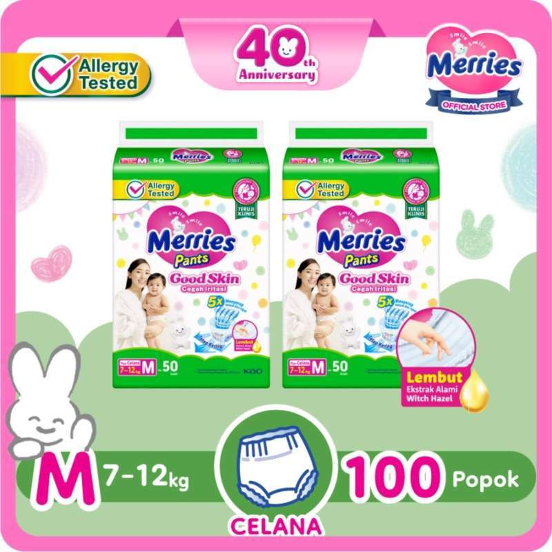 Promo Merries Good Skin M50 Twinpack - Popok Bayi Celana (7-12)kg ...