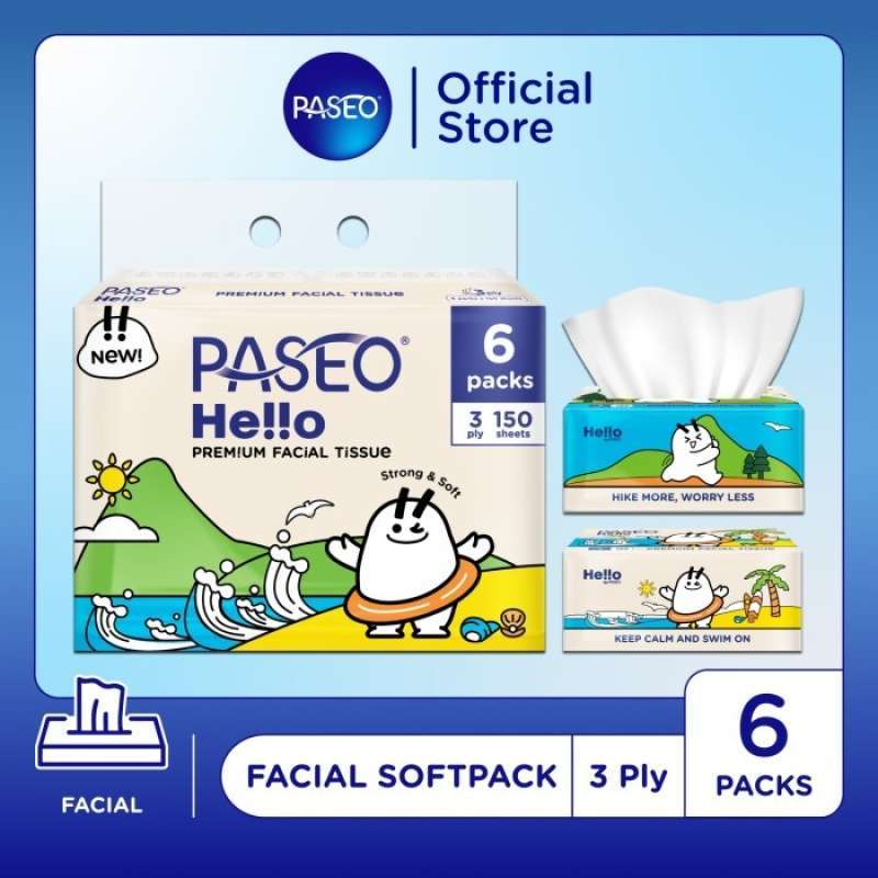 Promo Paseo Hello Premium Facial Soft Pack Tissue / Tisu Wajah 3 Ply 6 ...