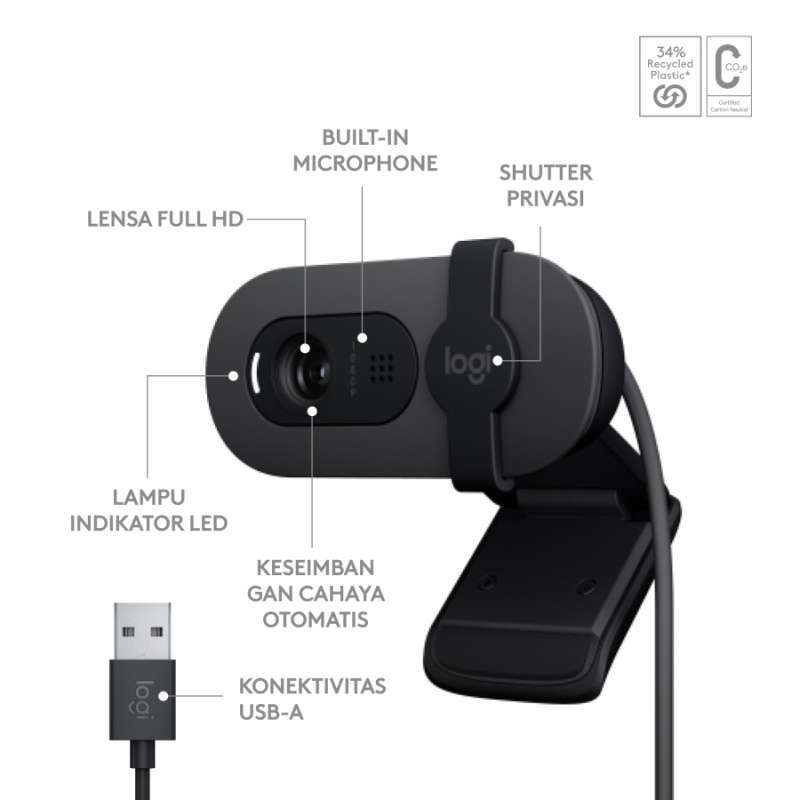 Promo Logitech Brio 100 Webcam Full Hd Shutter Privacy Built-in ...