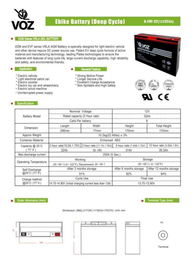Jual Battery Voz 6-evf-32 12v 32ah Battery Deep Cycle Electric Vehicle ...