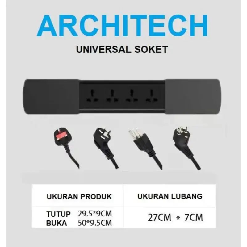 Jual Architech Mj02 4 Lubang Stop Kontak Universal Tipe Meja Dengan ...
