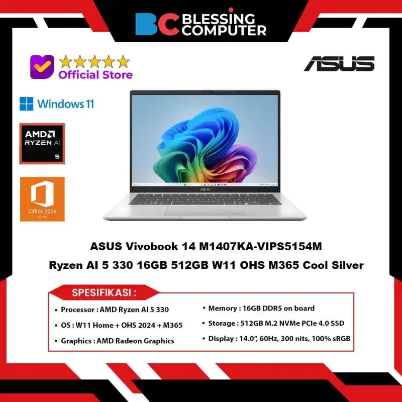Jual Asus Vivobook 14 M1407ka Vips5156m Ryzen Ai 5 330 16gb 512gb W11 ...
