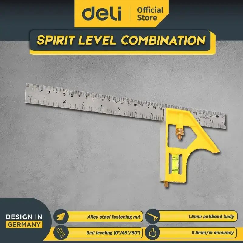 Jual Deli Tools Penggaris Siku Spirit Level Combination Square 300mm ...