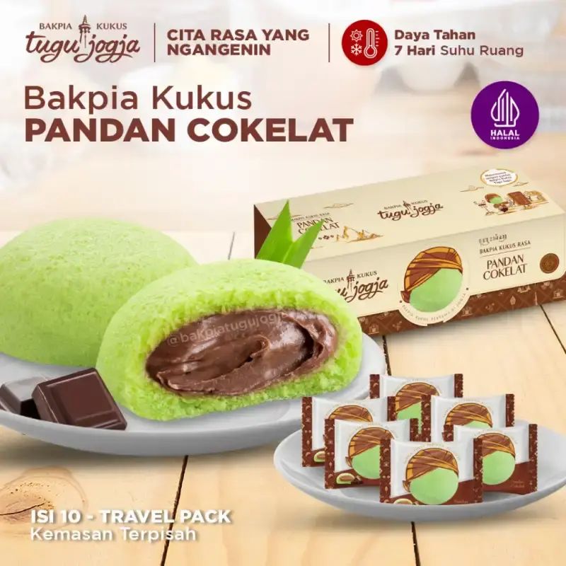 Jual Bakpia Kukus Tugu Jogja Rasa Pandan Cokelat Isi 10 Pcs - Travel ...
