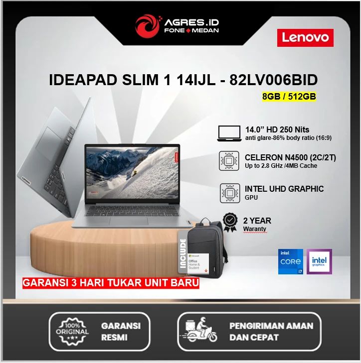 Promo Lenovo Ideapad Slim 1 14ijl7 82lv006bid Celeron N4500 8gb Ssd ...