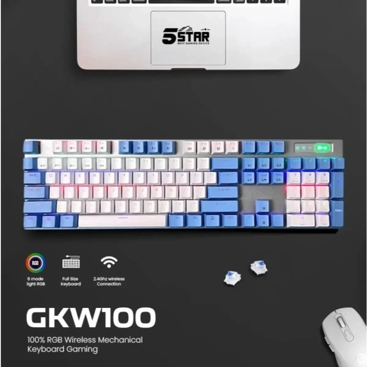 Jual 5star Gkw100 Keyboard Mechanical Blue Switch 104 Keys Full Size ...