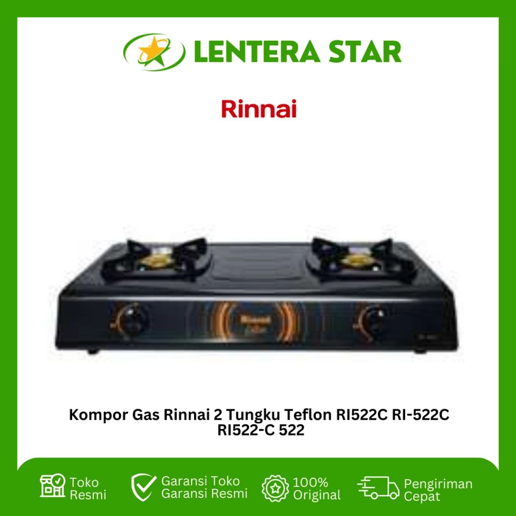 Jual Kompor Gas Rinnai 2 Tungku Teflon Ri522c Ri-522c Ri522-c 522 Di ...