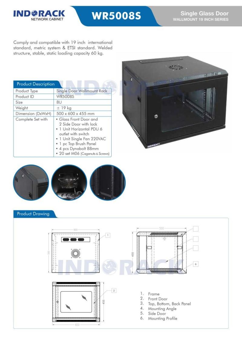 Jual Wallmount Indorack Wr5008s 8u 500mm Single Door Rack Server Wall ...
