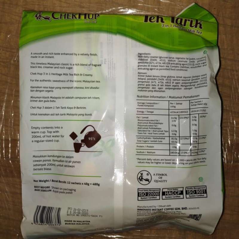 Jual Chek Hup 3 in 1 Malaysian Tea (Teh Tarik) Malaysia @12 sachet di ...