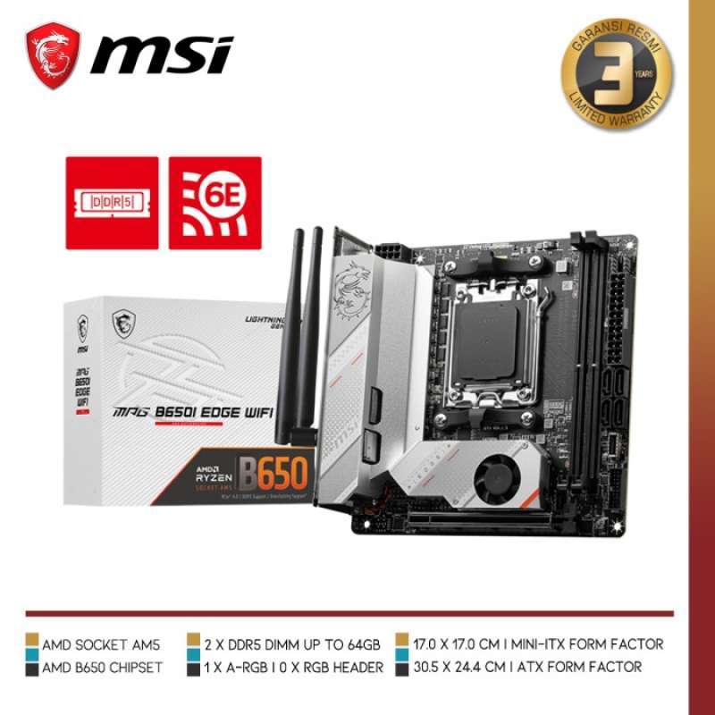 Promo MSI MPG B650I EDGE WIFI | Motherboard AMD B650 Ryzen AM5 Mini ITX Diskon 23% di Seller ...