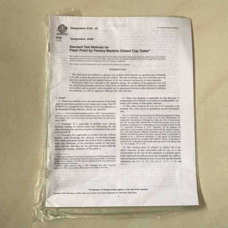 Jual Astm D93-07 Standard Test Methods For Flash Point By Pensky ...