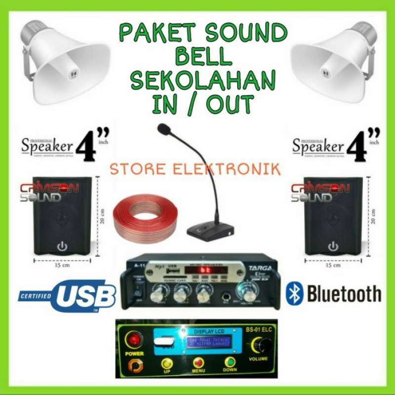 Promo Paket Sound Bell Sekolahan Automatis 4 Speaker Plus Mic Podium ...