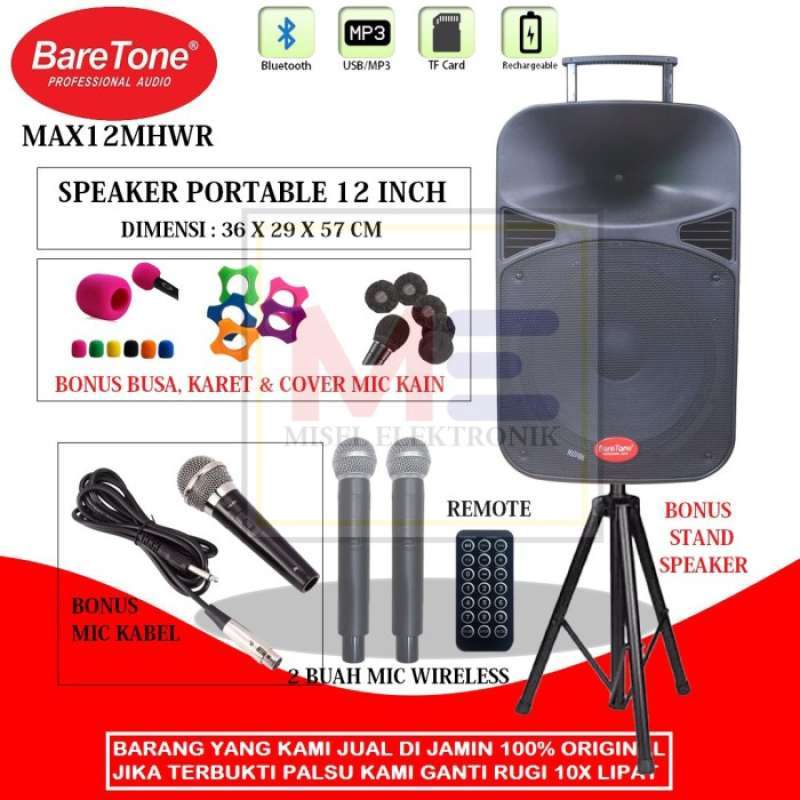 Promo Speaker Portable Aktif 12 Inch Baretone MAX12MHWR Bluetooth ...