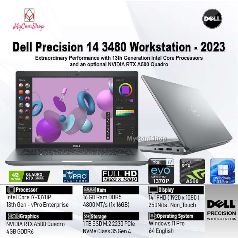 Jual DELL PRECISION 14 3480 WORKSTATION i7-1370P 16GB 1TB SSD RTX A500 4GB di Seller Mycomshop ...