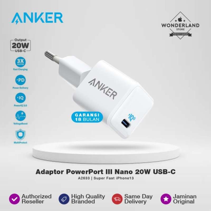 Promo ANKER ADAPTOR POWERPORT III NANO 20W USB-C SUPER FAST 13 - A2633 ... Promo ANKER ADAPTOR POWERPORT III NANO 20W USB-C SUPER FAST 13 - A2633 ...