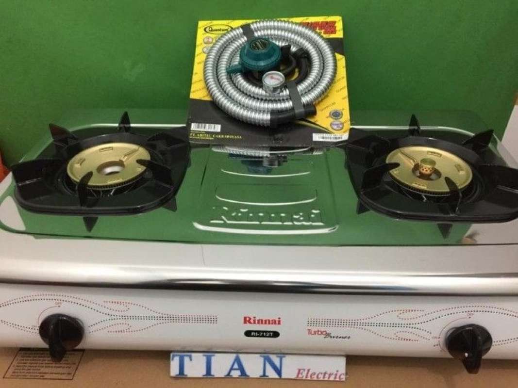 Promo RINNAI RI-712T Kompor Gas dua Tungku Turbo Burner + Regulator ...