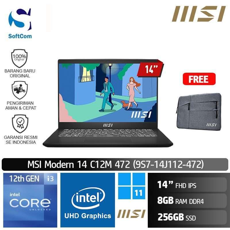 Jual MSI Modern 14 C12M 472 Notebook [Core i3-1215U/8GB/256GB SSD/14 ...