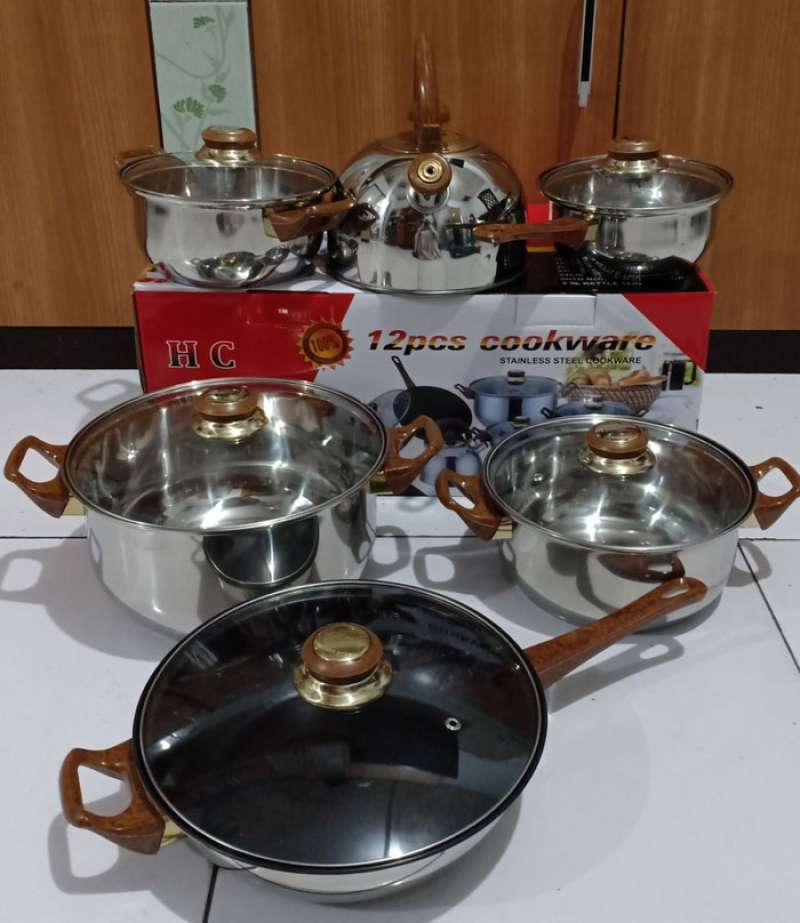 Promo HC Panci Set 12pcs Cookware Stainless Steel Alat Masak Satu Set ...