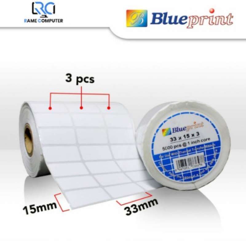 Jual Sticker label Barcode 33x15 mm 3 Line Semi Coated BLUEPRINT isi ...