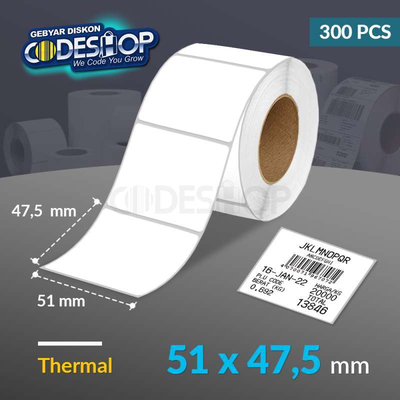 Jual Codeshop Label Thermal 51 x 47,5 mm 1 Line Stiker Printer Barcode ...