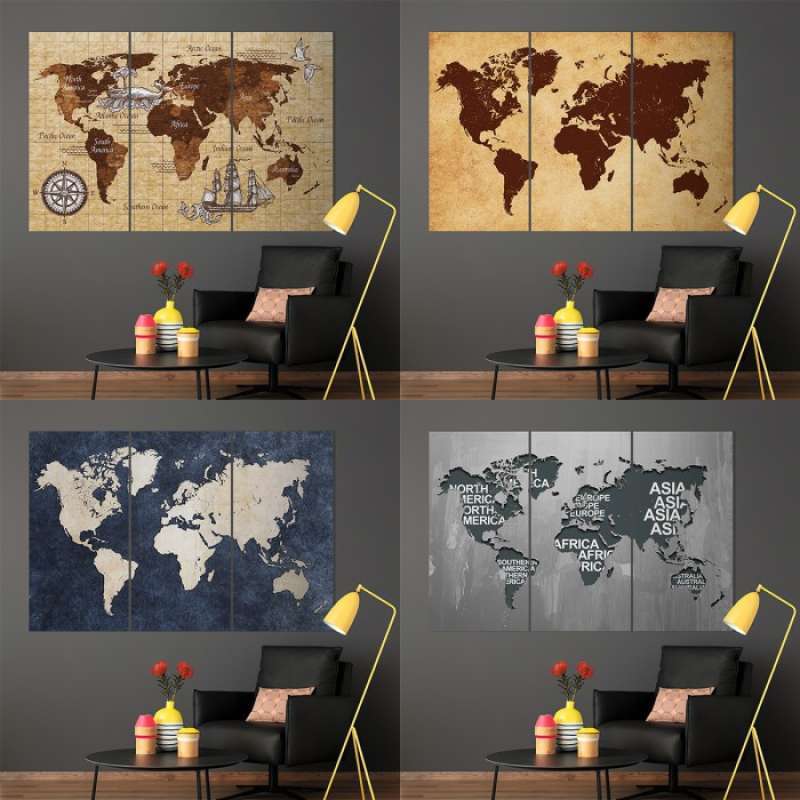 Promo Hiasan Dinding Wall Decor Peta Dunia World Map Vintage Kamar ...