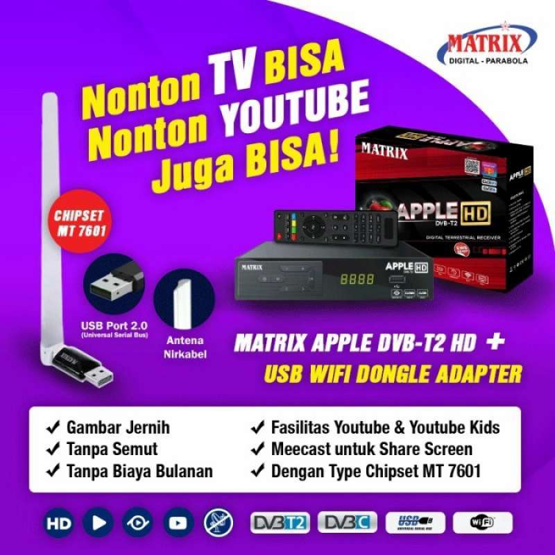 Jual Stb Matrix Dvb-t2 Hd Merah + Wifi Dongle (free Kabel Hdmi) Di ...