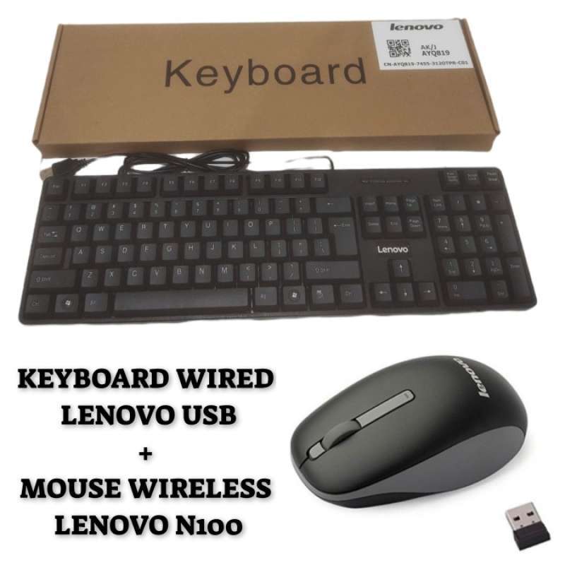 Promo PAKET KEYBOARD LENOVO + MOUSE WIRELESS LENOVO N100 USB Diskon 33% ...