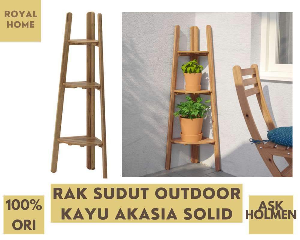 Promo Rak Sudut Dinding Balkon Teras Minimalis Kayu Pinus Stand Tanaman ...