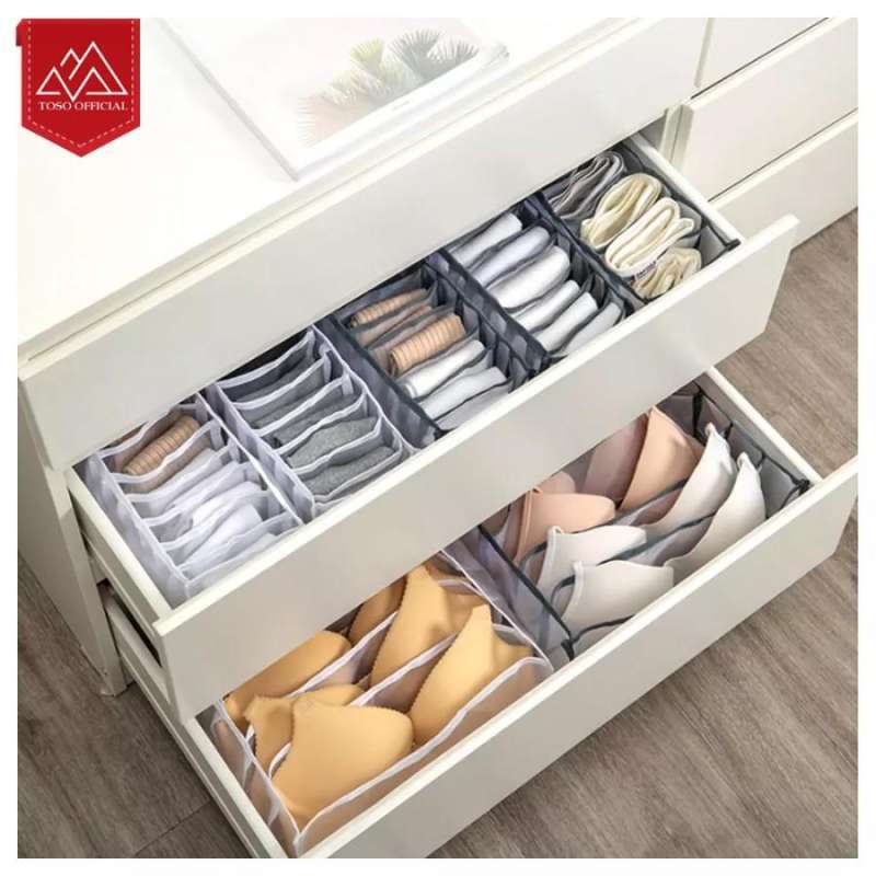 Jual Kotak Sekat Pembatas Pakaian Closet Organize Storage Bra Box Underwear - Grey-6grid Bra Di ...