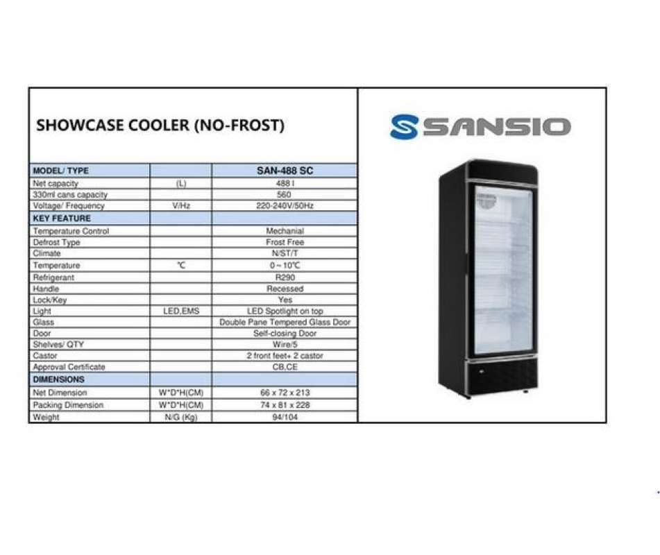 Jual SANSIO SAN-258SC Showcase 1 Pintu Kapasitas 258 Liter New ...