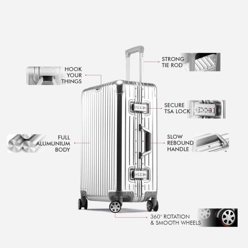 Jual Bahan Full Aluminium Koper Bagasi Cabin Suitcase Luggage - Silver ...