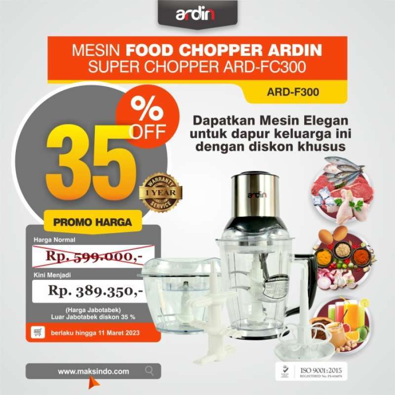 Promo Ardin Mesin Food Chopper Super Chopper Ardin Ard-Fc300 Diskon 28% ...