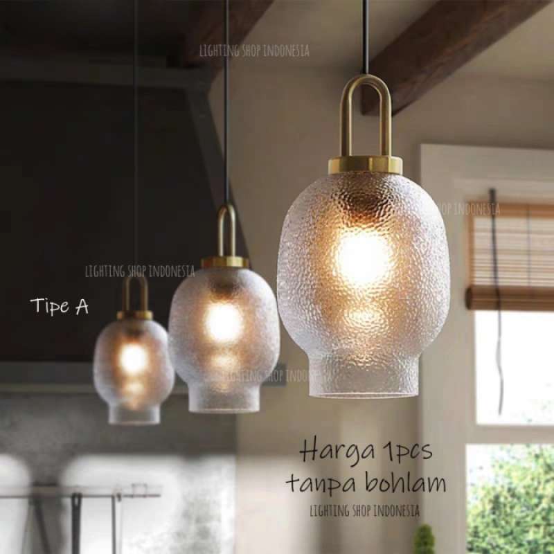 Promo Lampu Gantung Gold Kaca Texture Modern Minimalis Ruang Tamu Meja ...