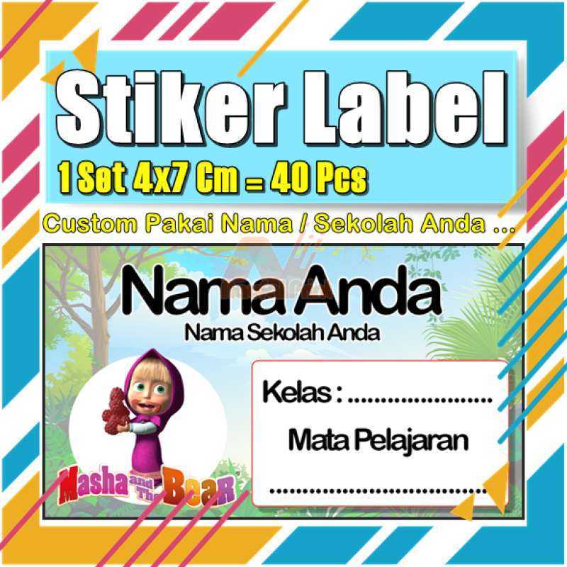 Jual Stiker Label Masha Model E Buku Pelajaran Anak Vol-158 - Uk 4x7 Cm ...