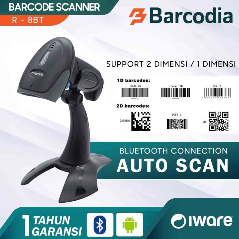 Jual SCANNER BARCODE BLUETOOTH WIRELESS 2D IWARE R-8BT WITH STAND ...