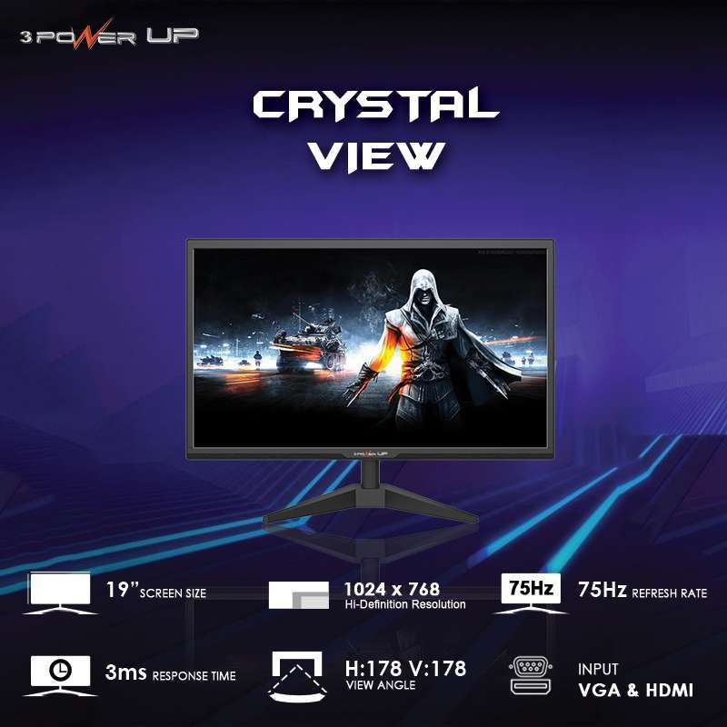 Jual LED Monitor 19 Inch Power Up Crystal View Layar LCD Komputer 19 ...