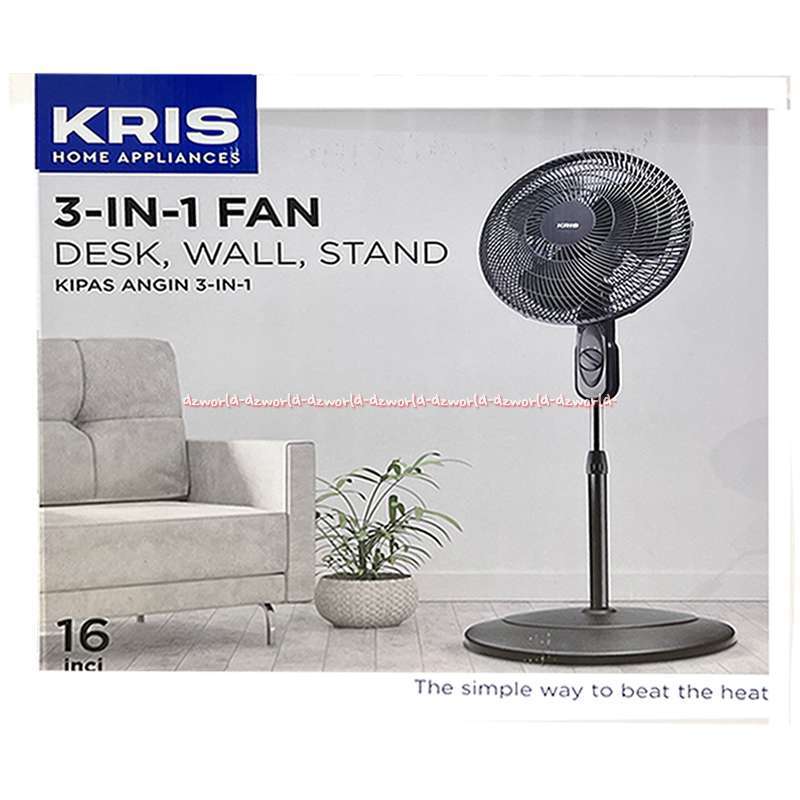 Promo Kris Home Appliance 3-in-1 Fan 16inchi Desk Wall Stand Kipas ...