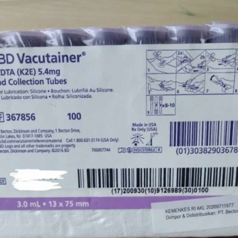 Promo Bd Vacutainer Edta / Bd Edta Tutup Ungu Ukuran Lengkap / Tabung ...