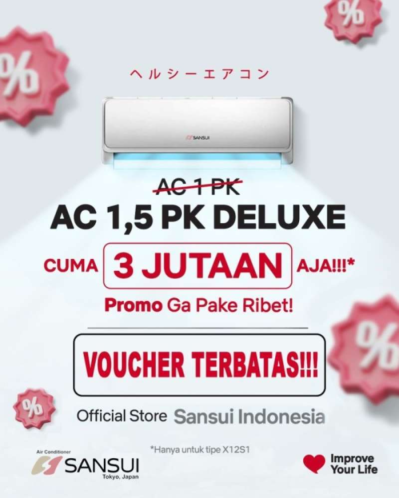 Promo Sansui Japan Ac Split Deluxe Low Watt 1,5 Pk R410 Sa-x12s1 / Sax12s1 Diskon 23% Di Seller ...