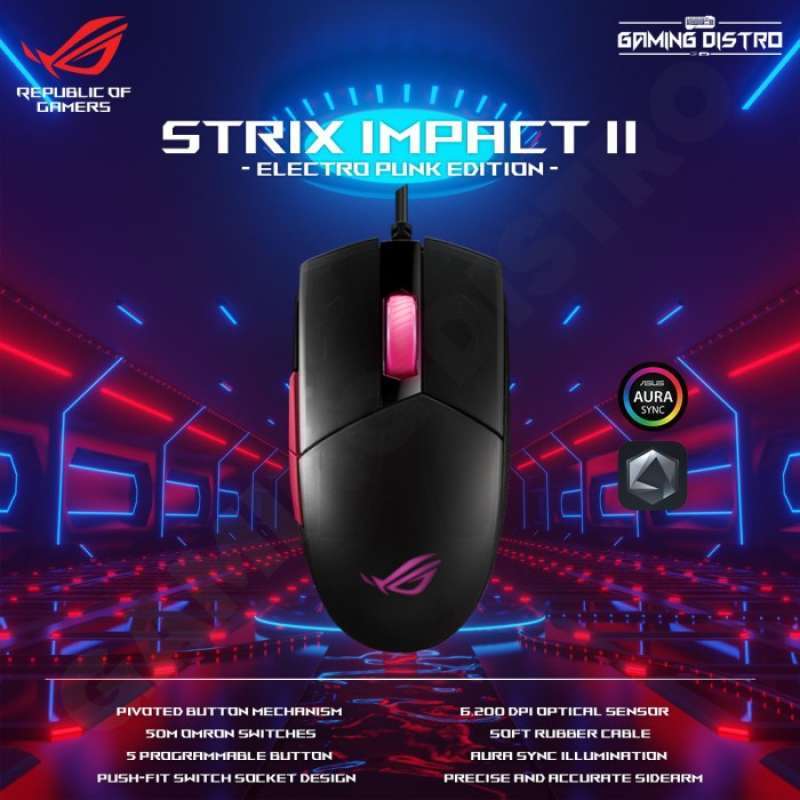 Jual Mouse Gaming ASUS ROG Impact II Electro Punk Ambidextrous Omron ...