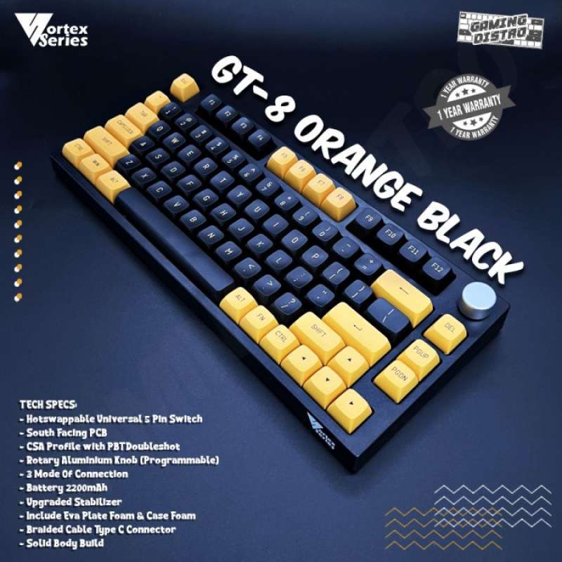 Jual Vortex Series GT-8 Black Orange Hotswap Wireless Mechanical ...