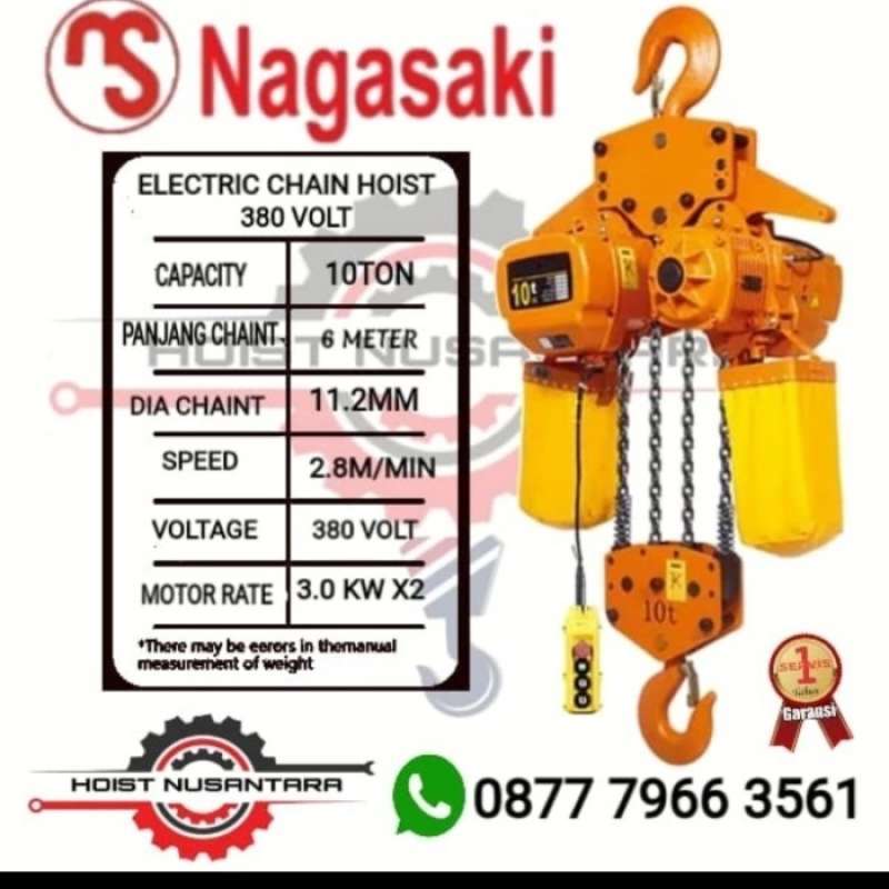 Promo Electrik Chain hoist 10 ton x 6 meter 380 volt Nagasaki japan ...