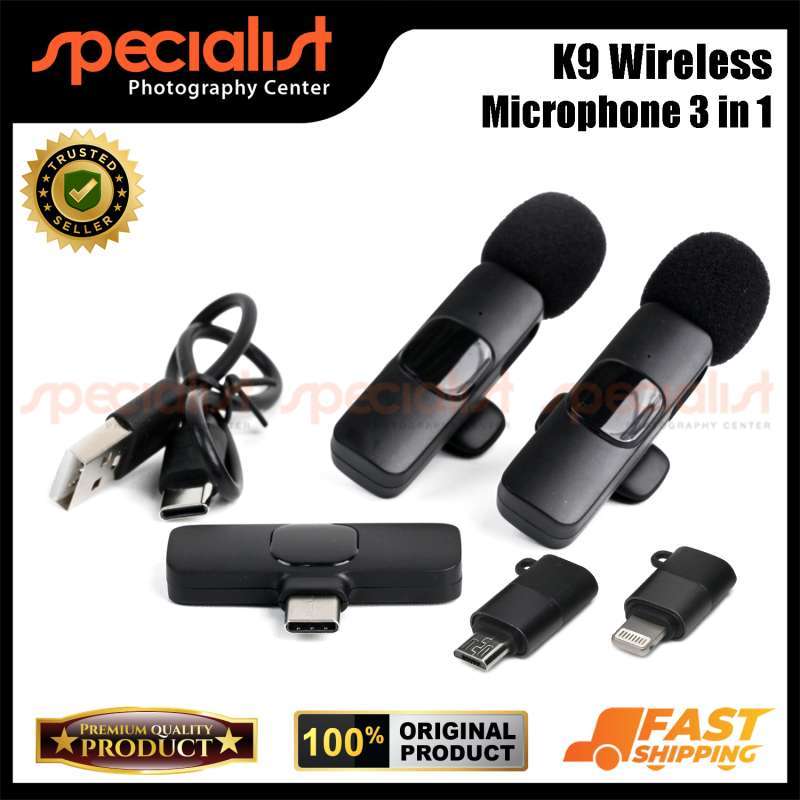 Promo K9 Wireless Lavalier Microphone 3 In 1 With 2 Microphones Diskon ...