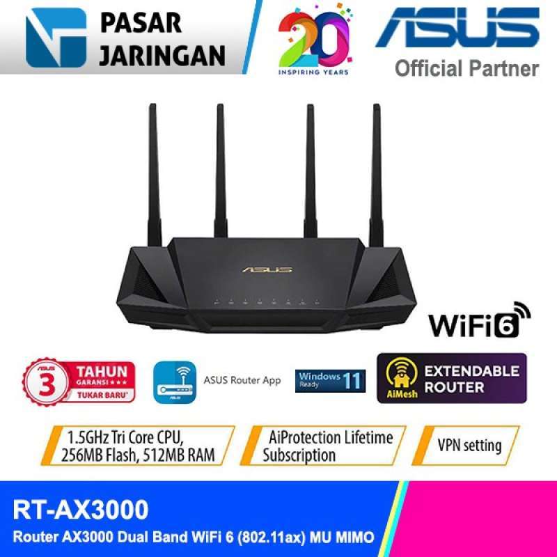 Promo ASUS RT-AX3000 Router AX3000 Dual Band WiFi 6 (802.11ax) Diskon ...