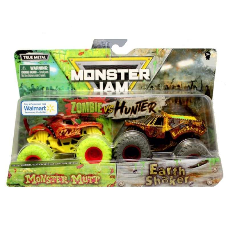 Promo MONSTER JAM ZOMBIE VS HUNTER MONSTER MUTT AND EARTH SHAKER SCALE ...