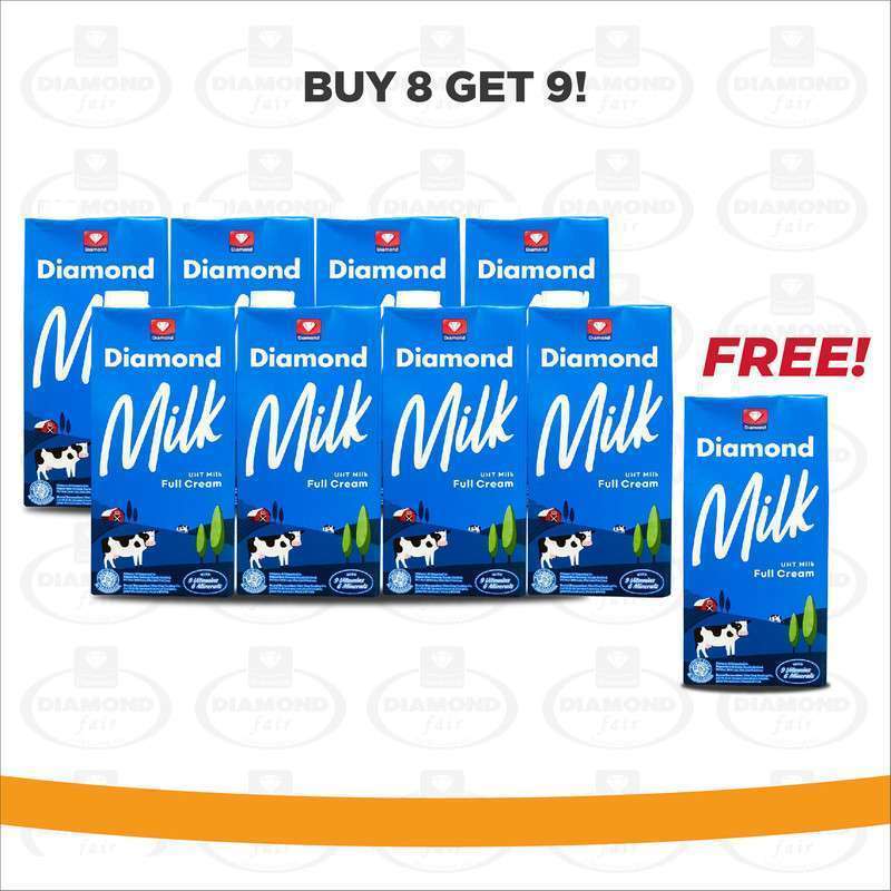 Promo DIAMOND MILK UHT FULL CREAM 1 LT (8 pcs), free DIAMOND MILK UHT ...