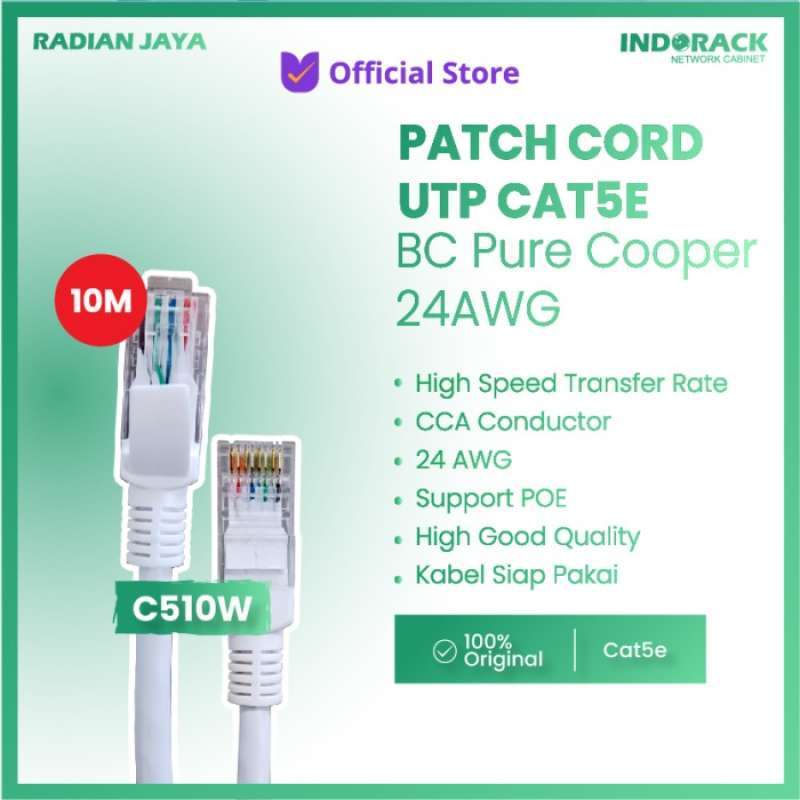Promo Indorack Patch Cord Utp Cat 5E - Kabel Lan Cat5E 10 Meter Putih Diskon 23% di Seller ...